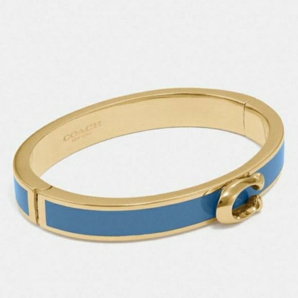 Coach | Jewelry | Coach Indigo Blue Push Signature Hinged Bangle | Poshmark